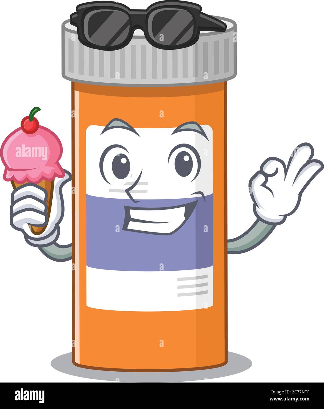 A Caricature design concept of pills drug bottle with cone ice cream ...