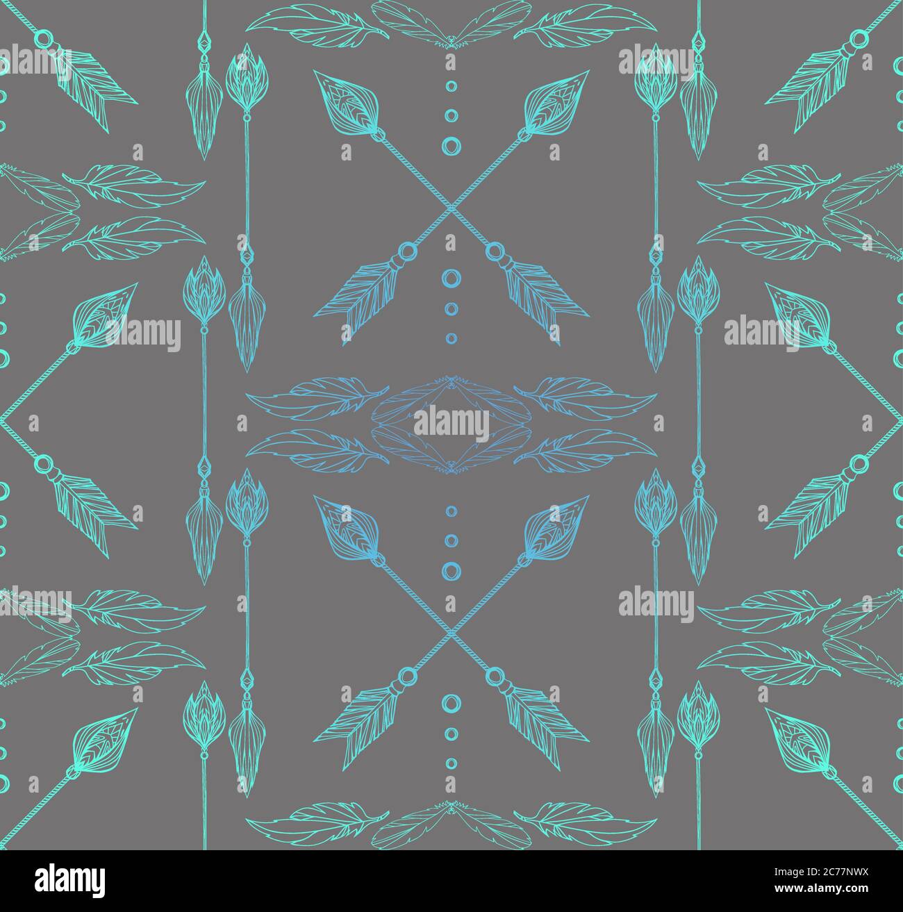 Boho Seamless texture with doodle arrows and feathers. Vector ...