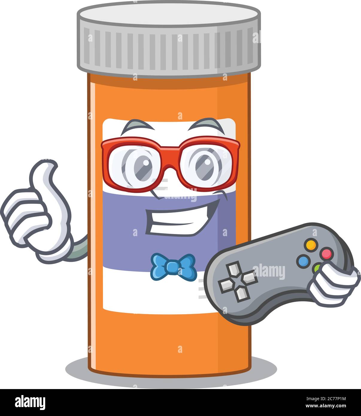 Cartoon Mascot design of pills drug bottle gamer using controller Stock ...