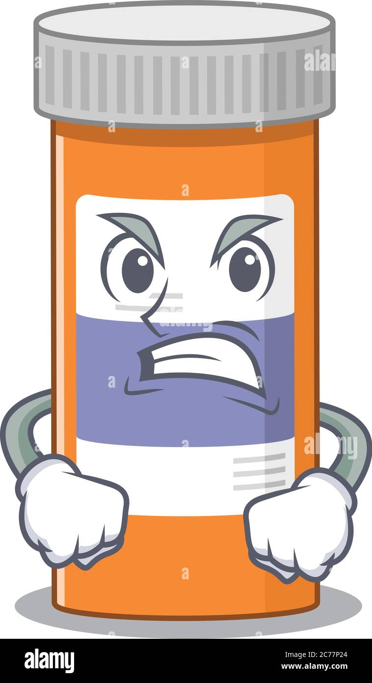 A cartoon picture style of pills drug bottle having a mad face Stock ...