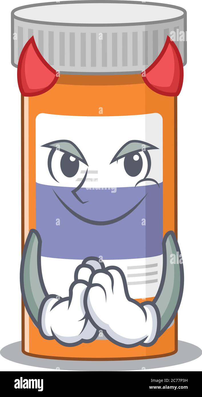 Pills drug bottle clothed as devil cartoon character design on ...