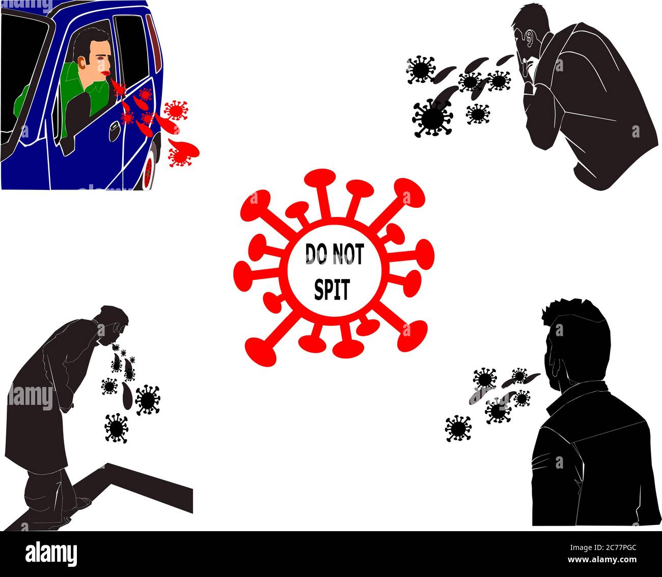Four different vectors about spitting coronavirus bacteria on the road ...