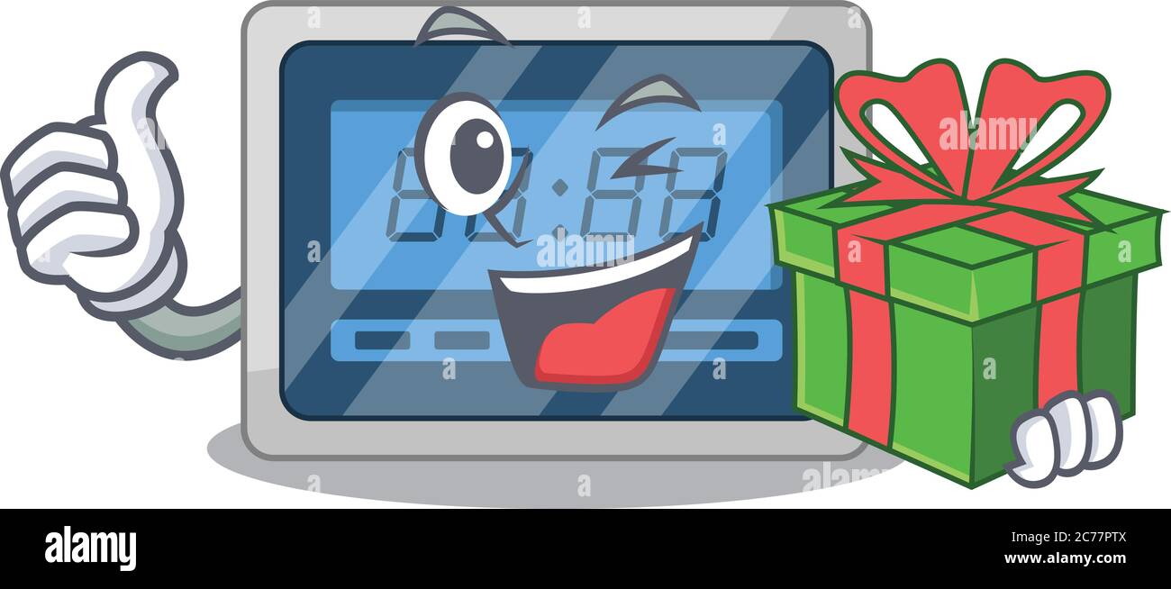 joyful digital timer cartoon character with a big gift box Stock Vector ...