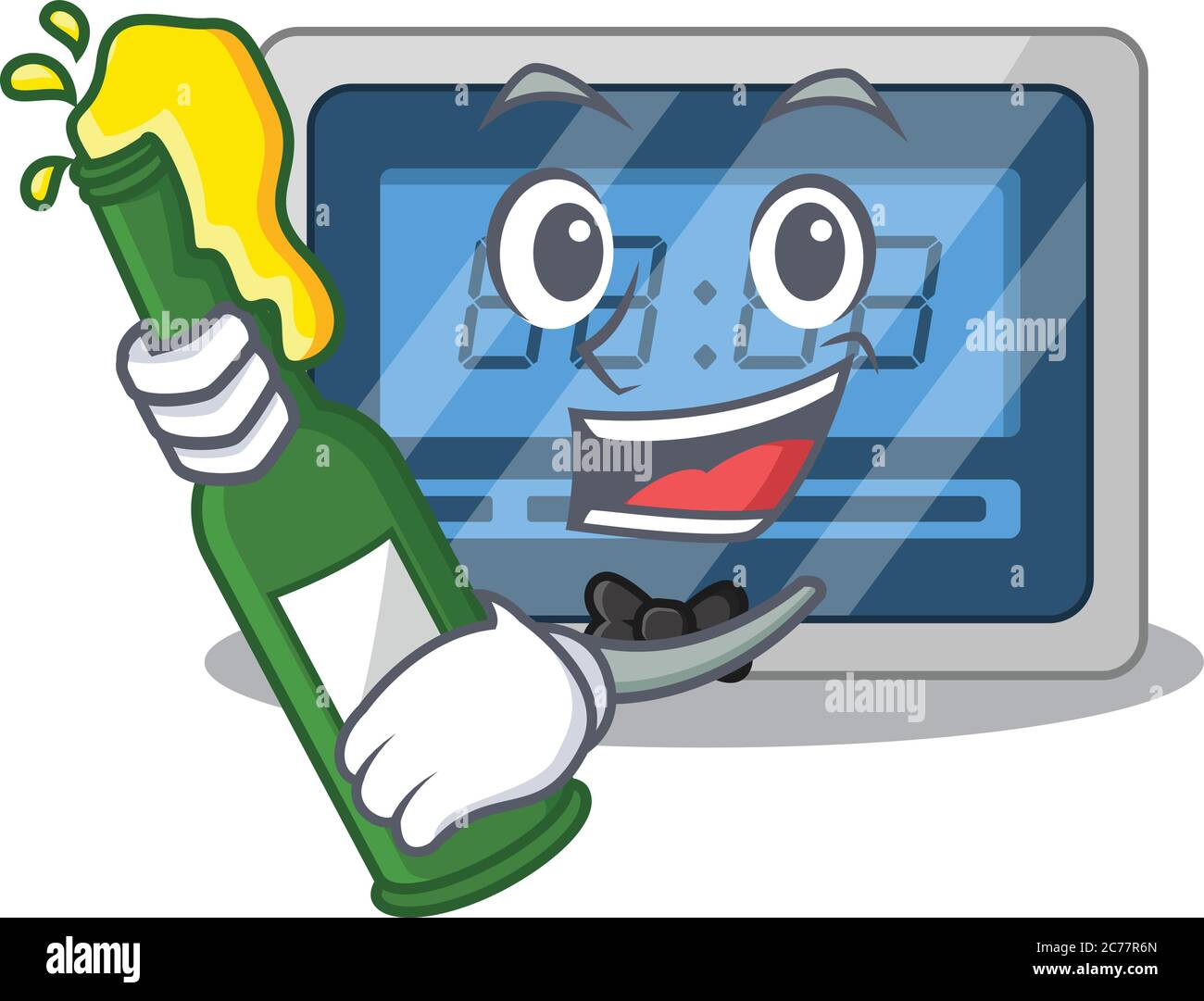 caricature design concept of digital timer cheers with bottle of beer ...