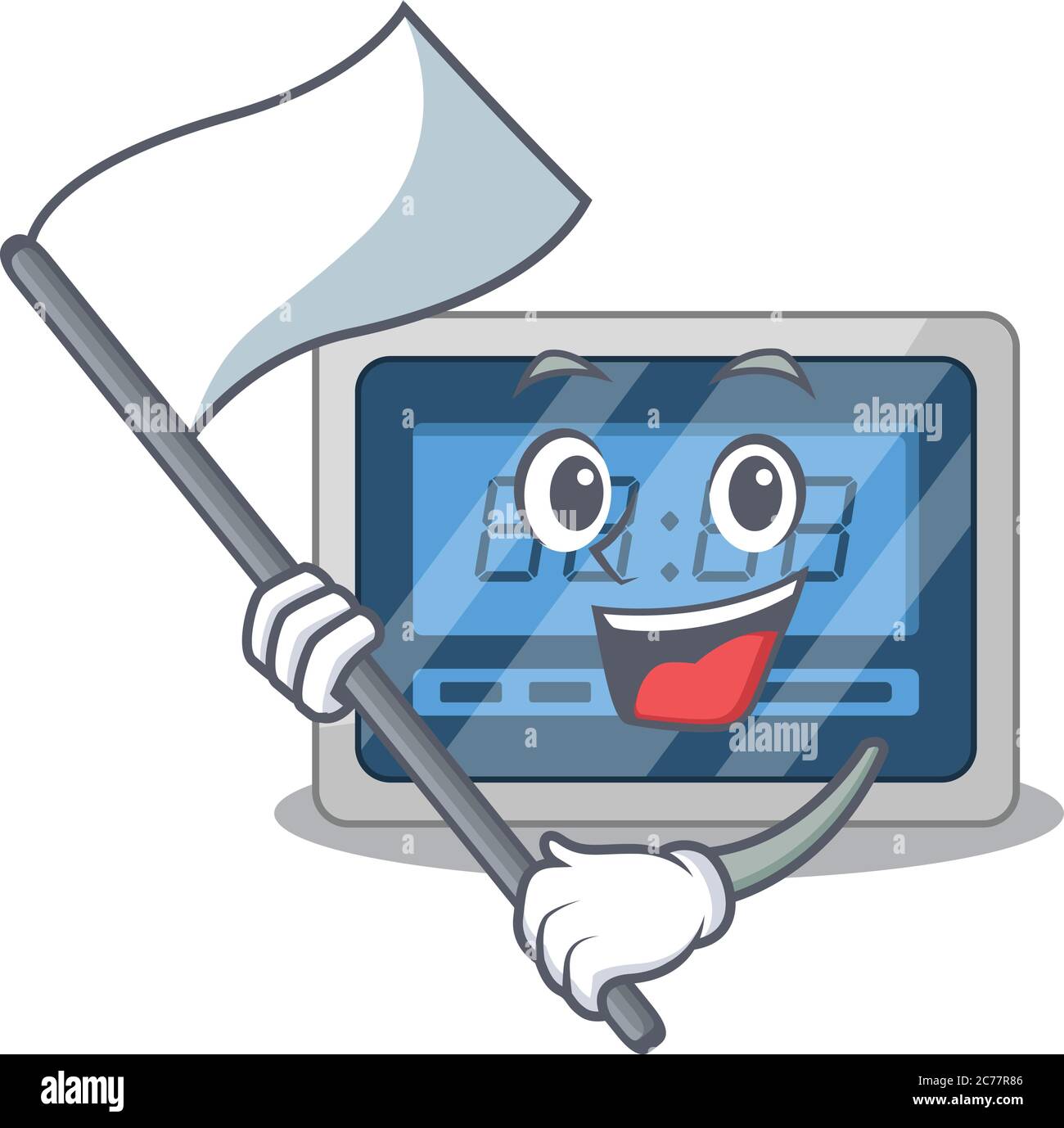 A heroic digital timer mascot character design with white flag Stock ...