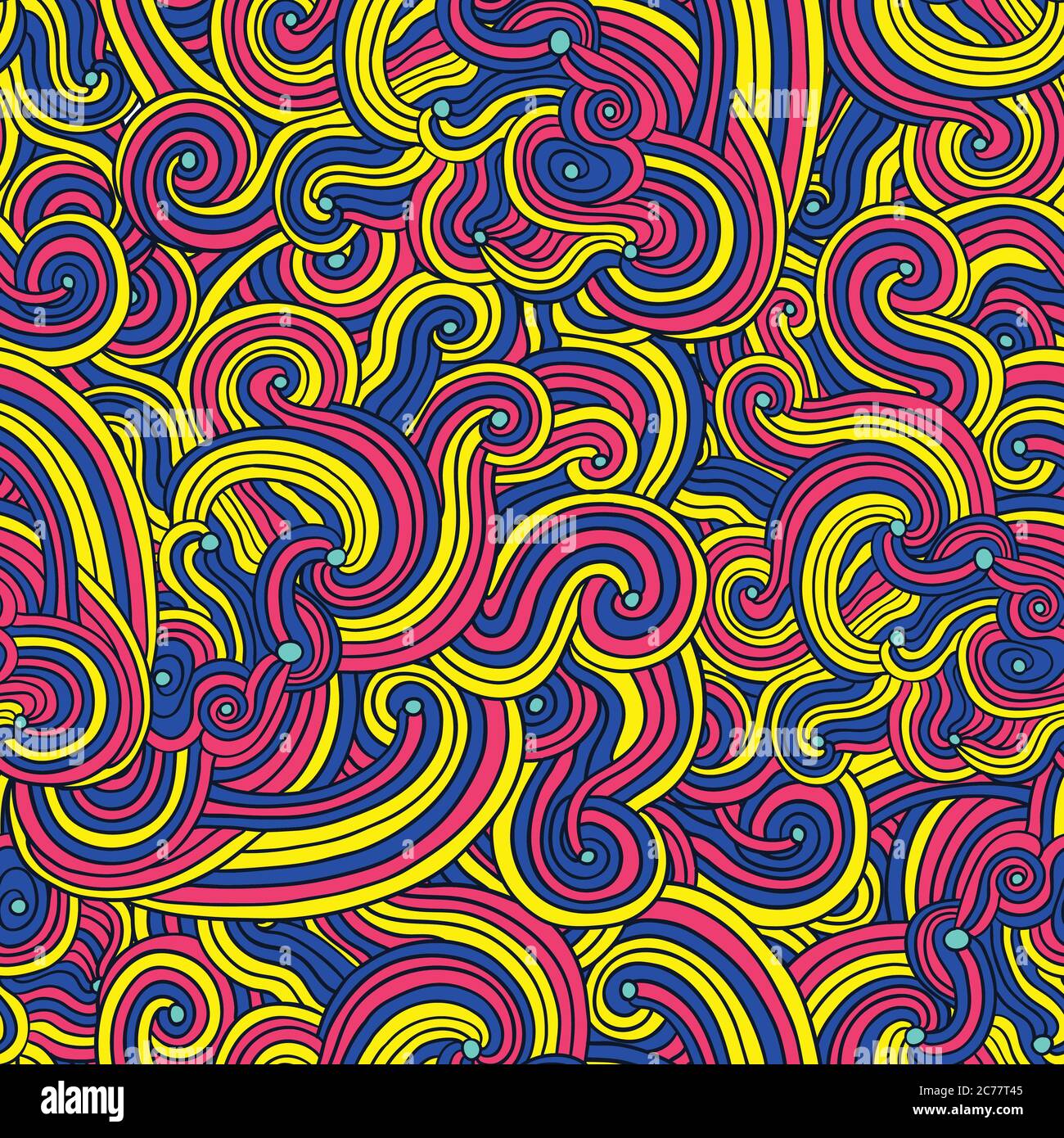 Colorful seamless pattern with curly doodle lines. Vector illustration ...