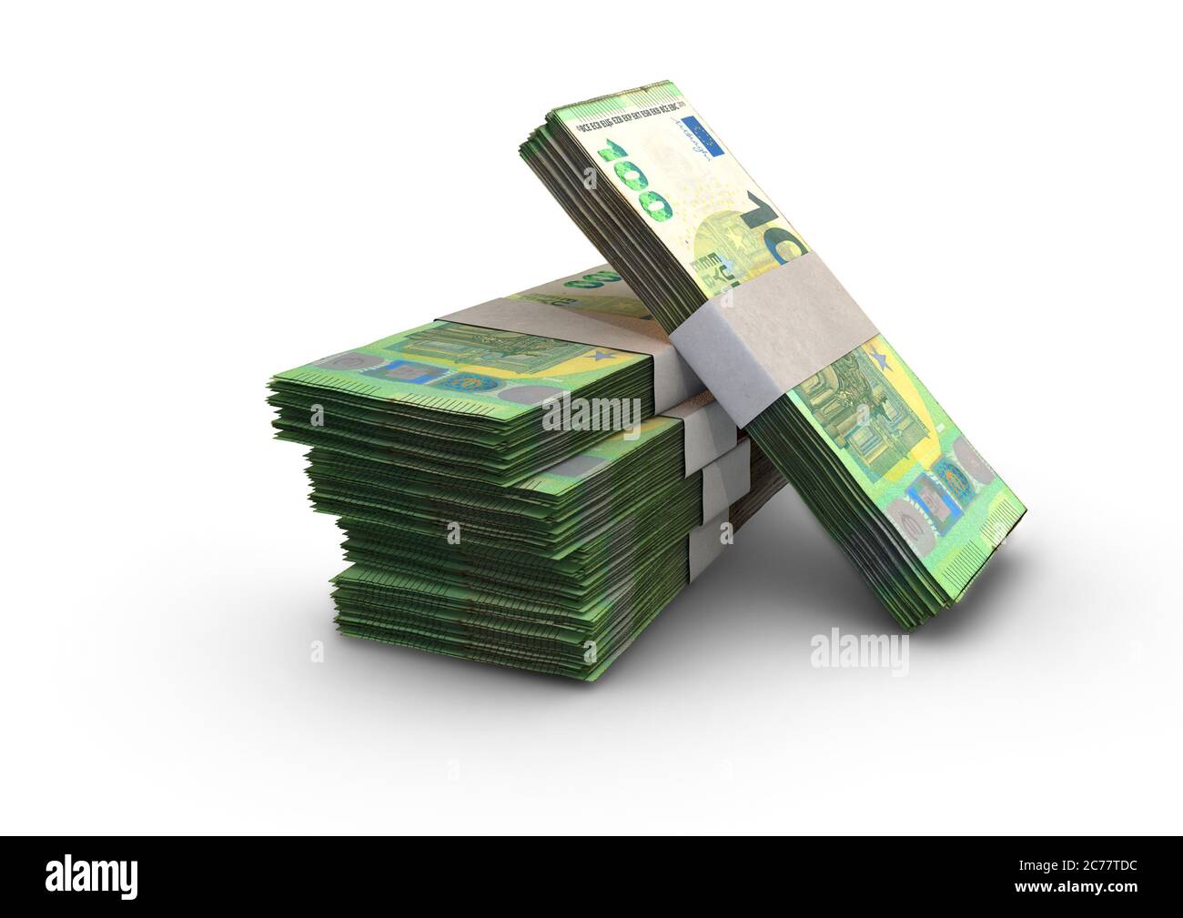 A stack of bundled european euro banknotes on an isolated background ...