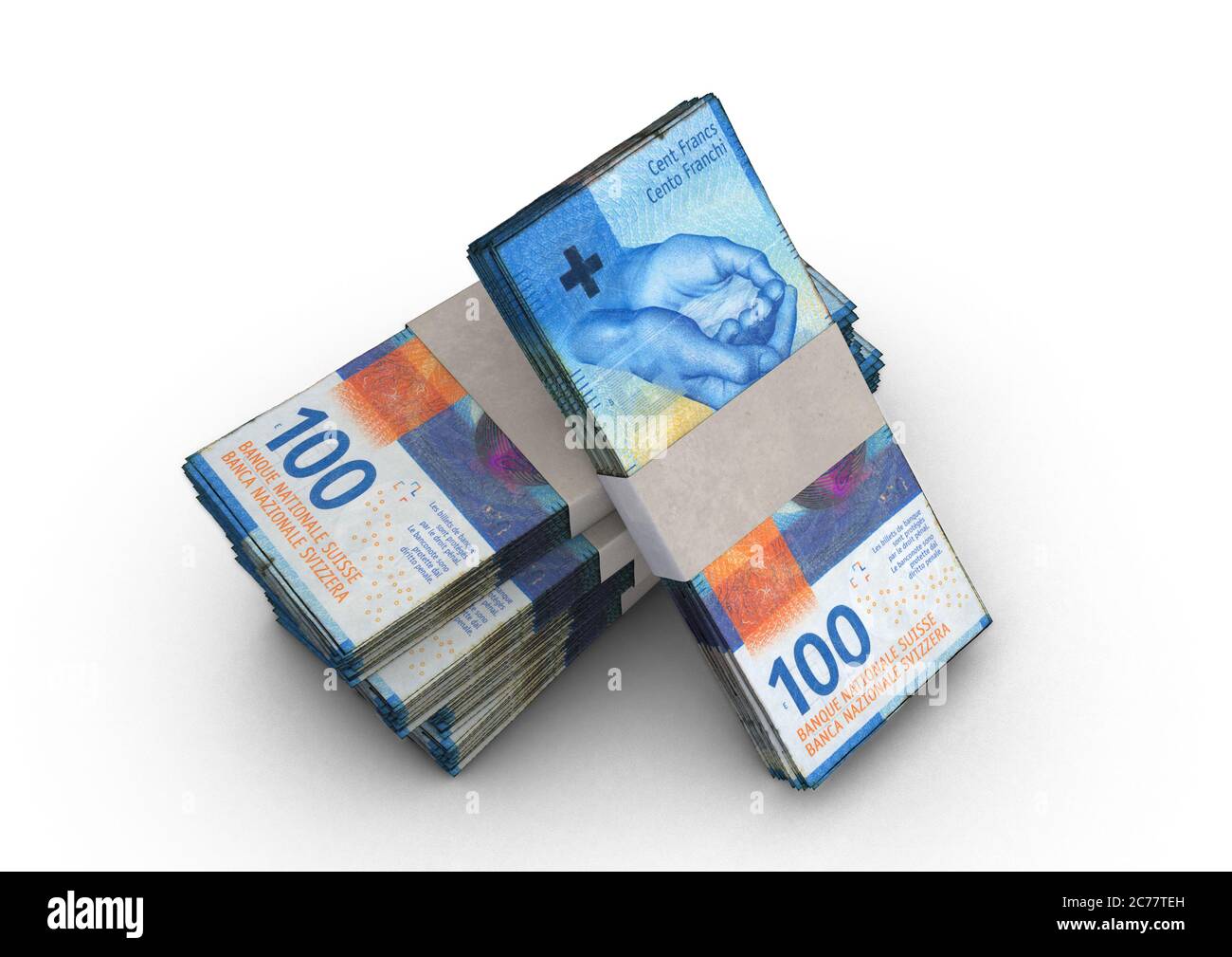 A stack of bundled swiss franc banknotes on an isolated background - 3D ...