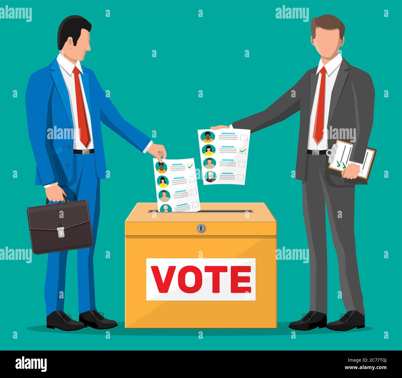 Business people putting document with candidates in ballot box. Hand ...