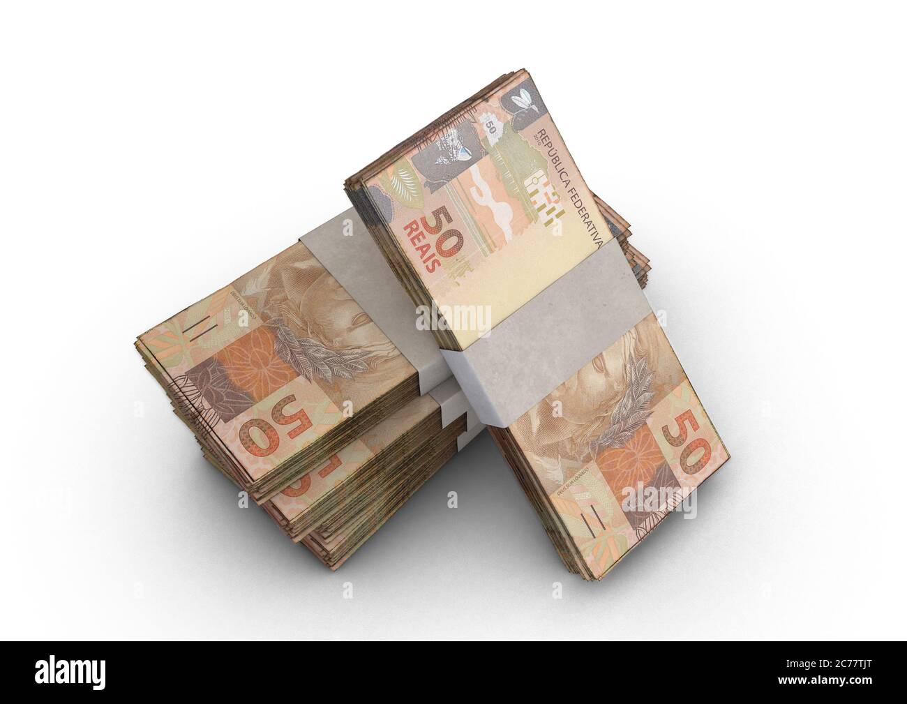 A stack of bundled brazil real banknotes on an isolated background - 3D ...