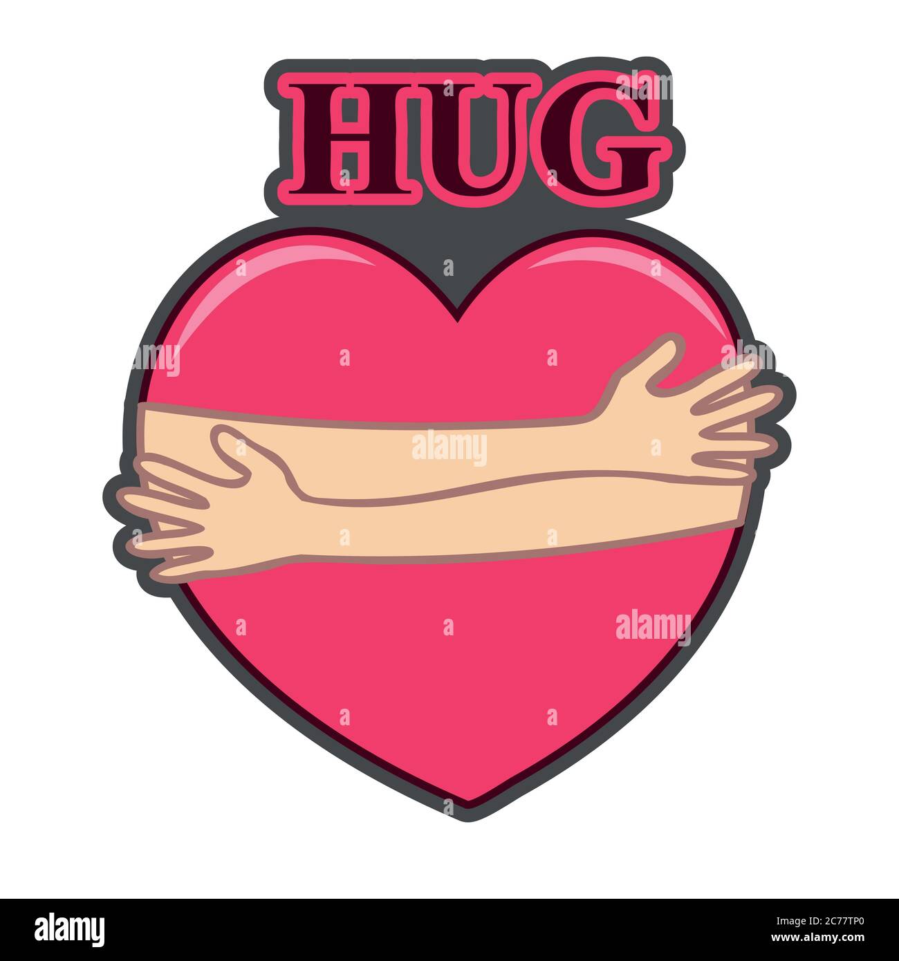 Hands hug red heart. Sticker, love symbol, flat design Stock Vector ...