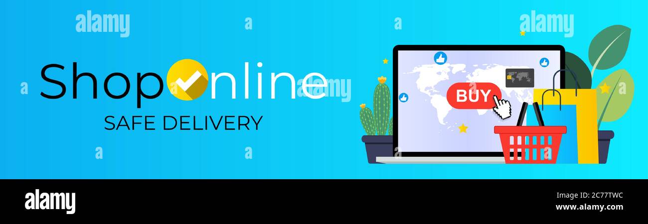 Online Shopping Concept. Modern flat concept for web banners, websites ...