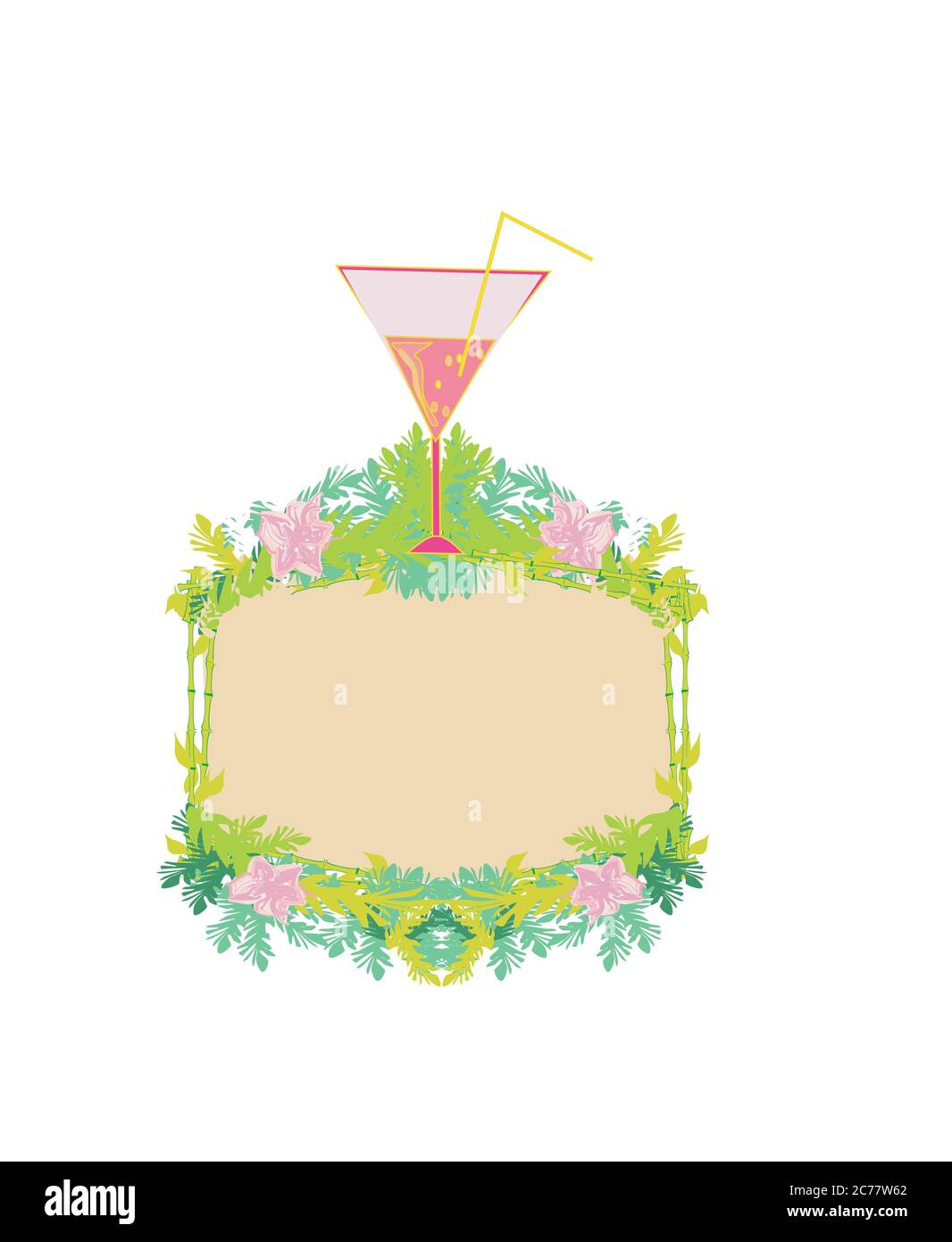 Cocktail Party on the beach, a decorative frame with palm trees and ...