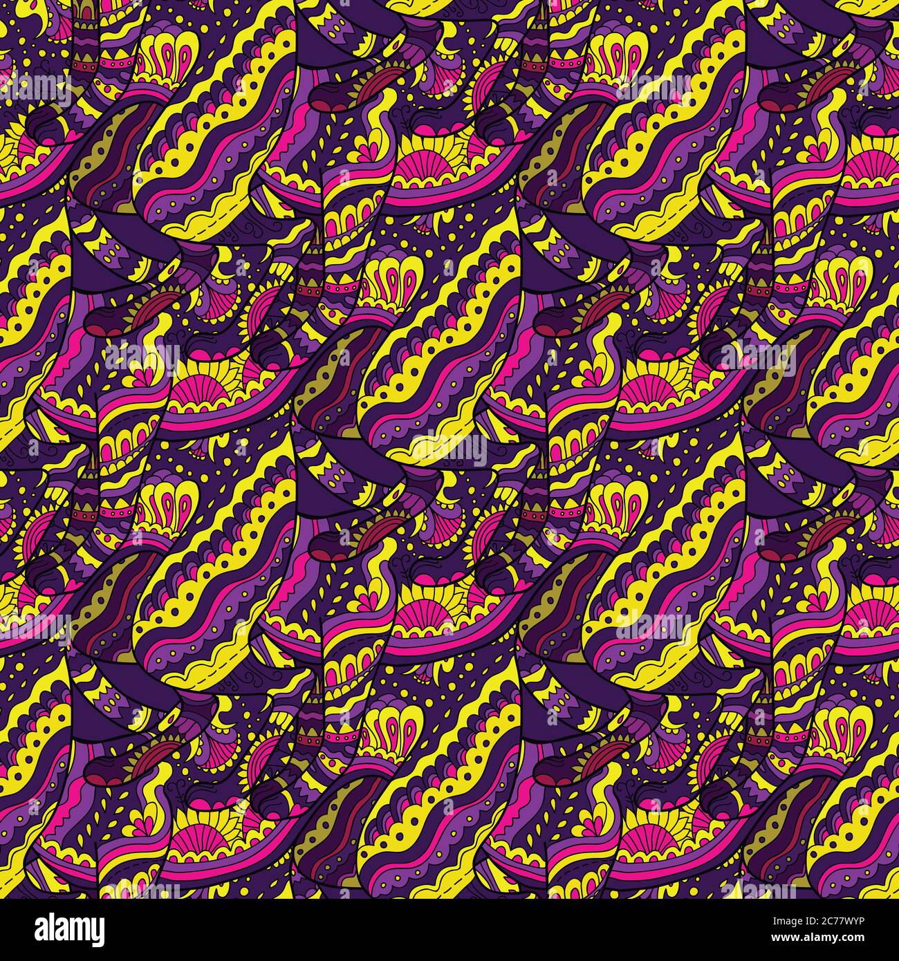 Seamless pattern with floral psychedelic floral and plant elements ...