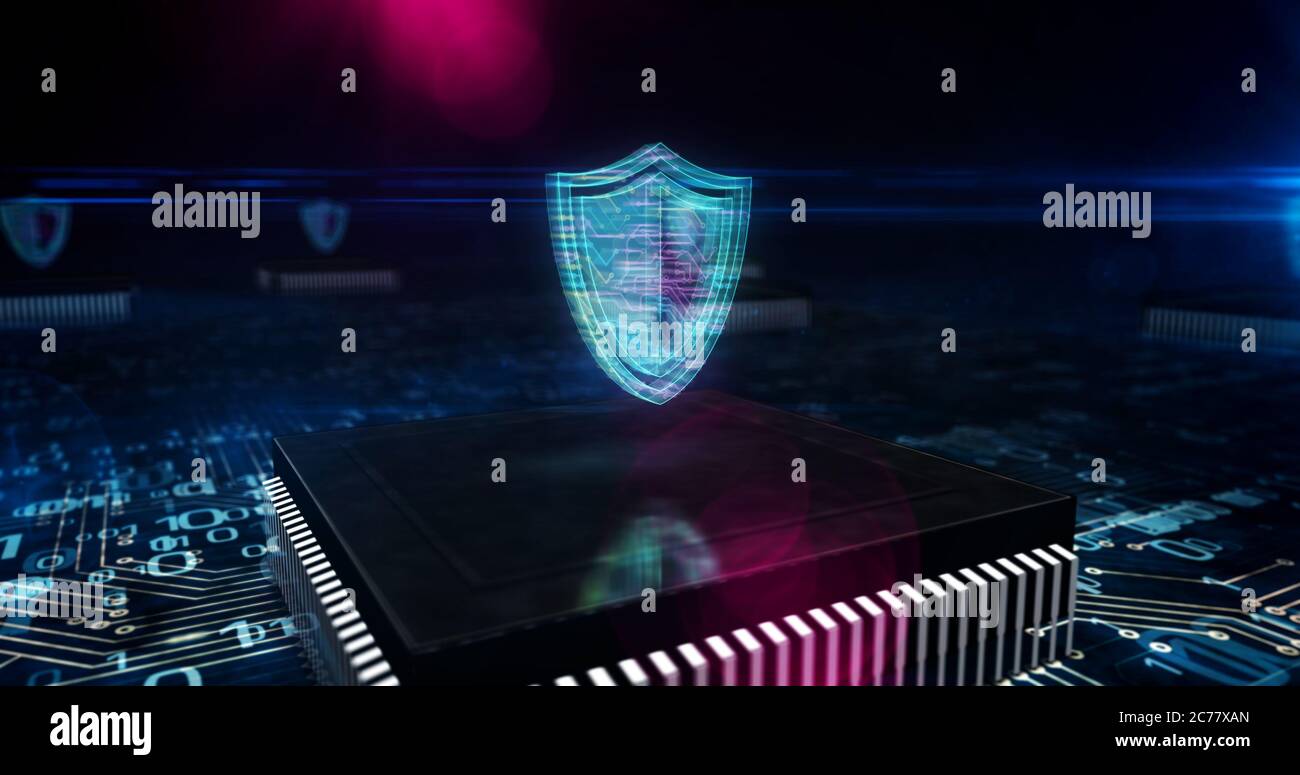 Cyber security. Digital shield, firewall and computer protection ...