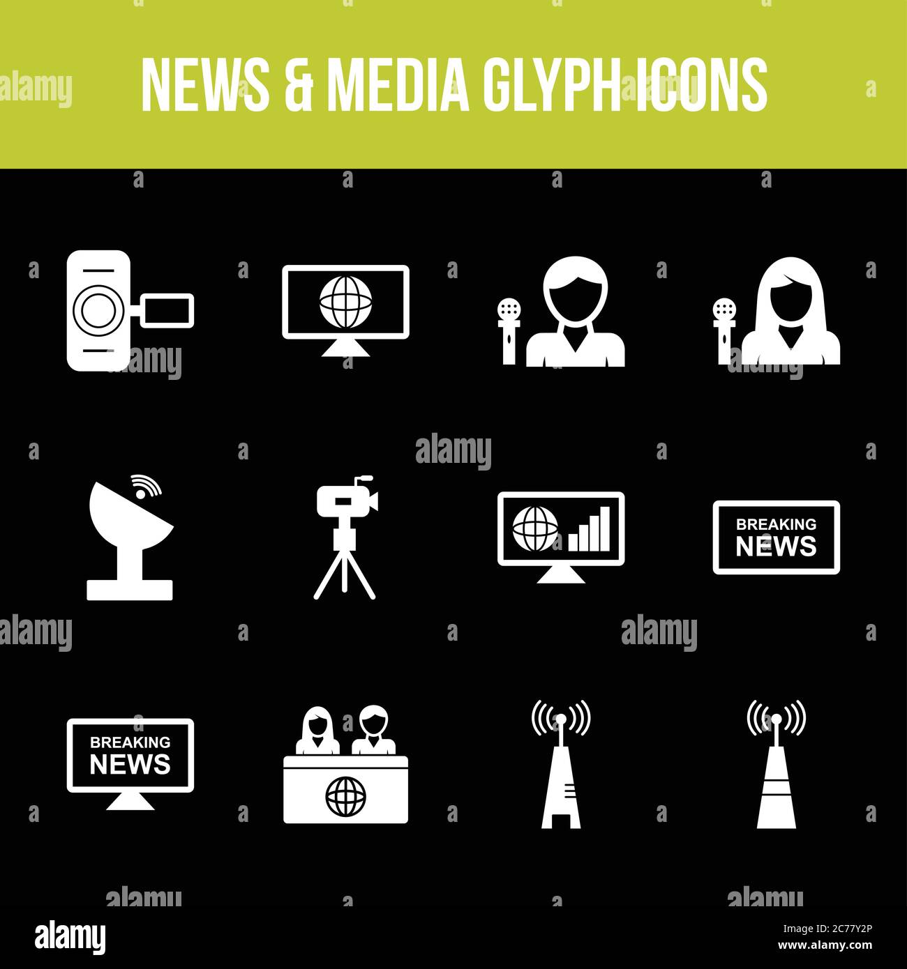 Unique news & media vector glyph icon set Stock Vector Image & Art - Alamy