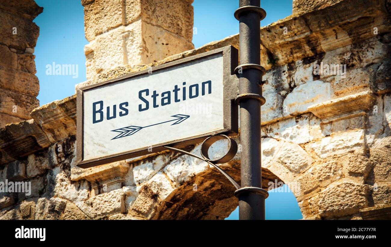 Street Sign the Direction Way to Bus Station Stock Photo - Alamy