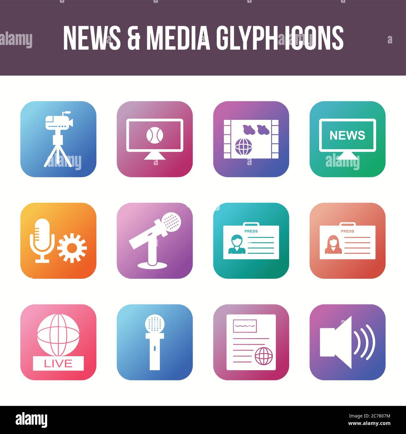 Unique news & media vector glyph icon set Stock Vector Image & Art - Alamy