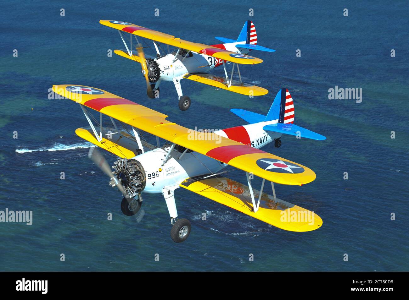 An air to air portrait of two restored 1940's US Navy Boeing Stearman ...