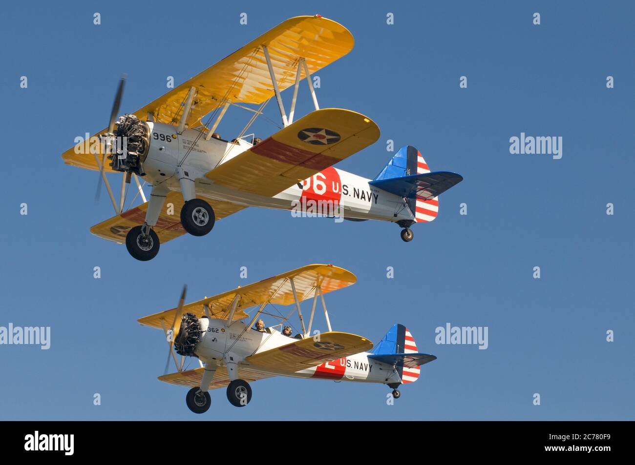 Two restored 1940's US Navy Boeing Stearman biplane trainers in ...