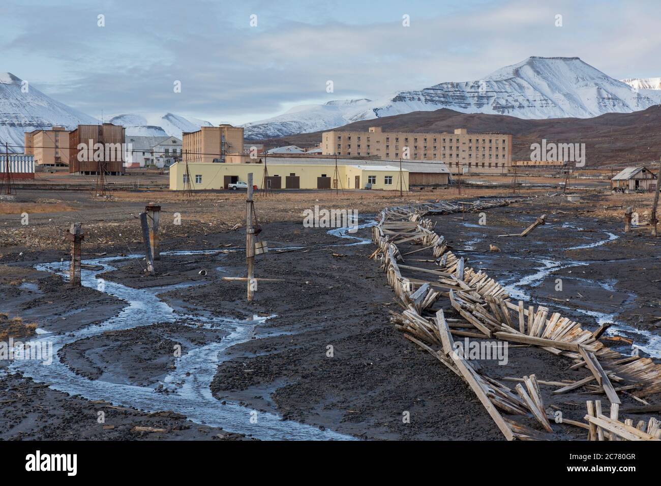 View of the abandoned Russian town of Pyramiden. Svalbard, Norway Stock ...