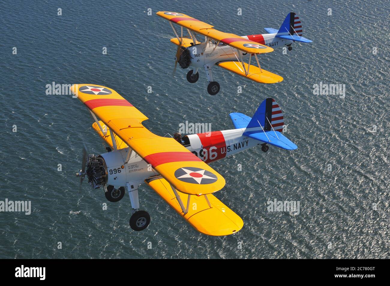 Two restored 1940's US Navy Boeing Model 75, N2S Stearman biplane ...