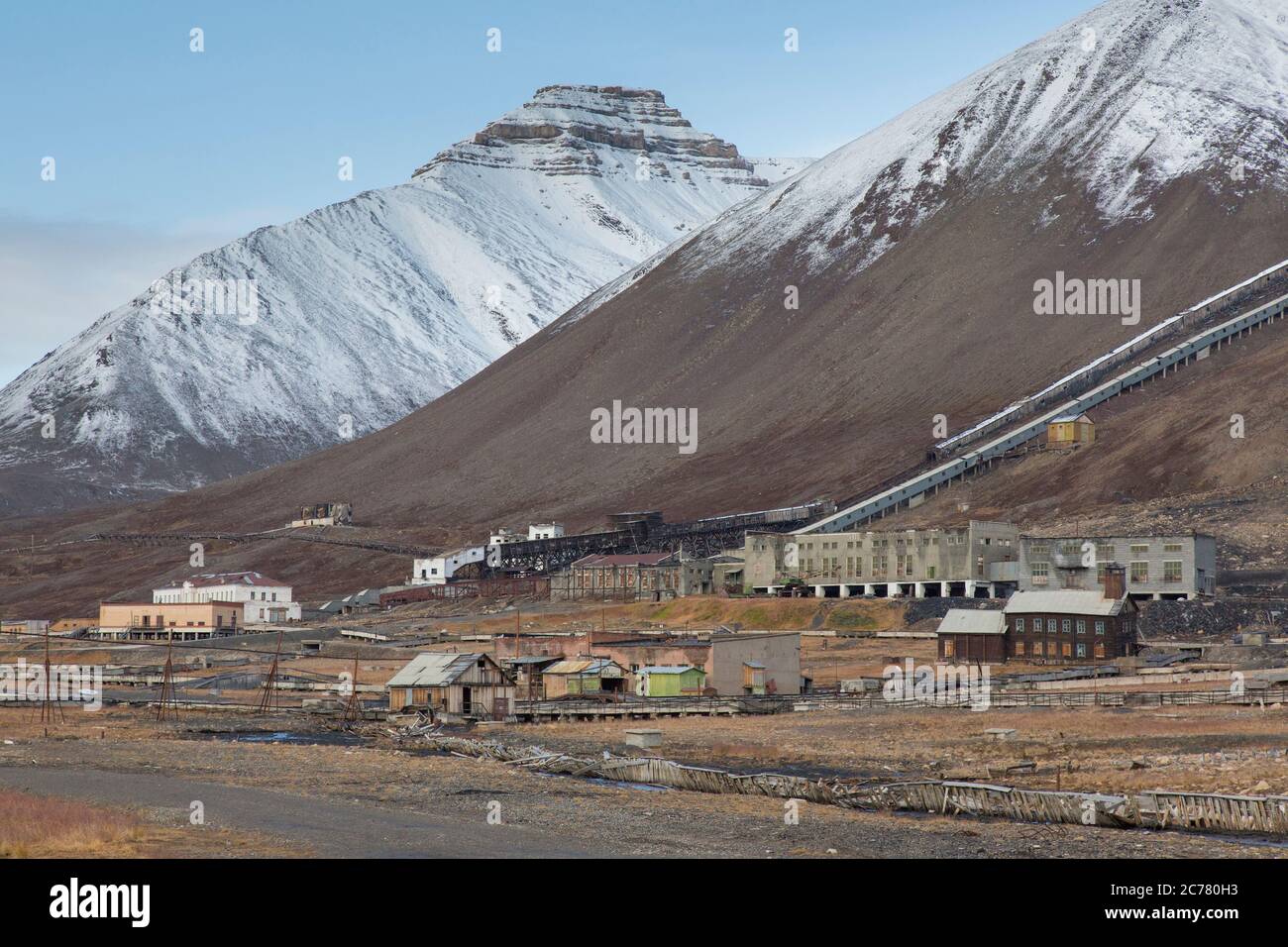 View of the abandoned Russian town of Pyramiden. Svalbard, Norway Stock ...