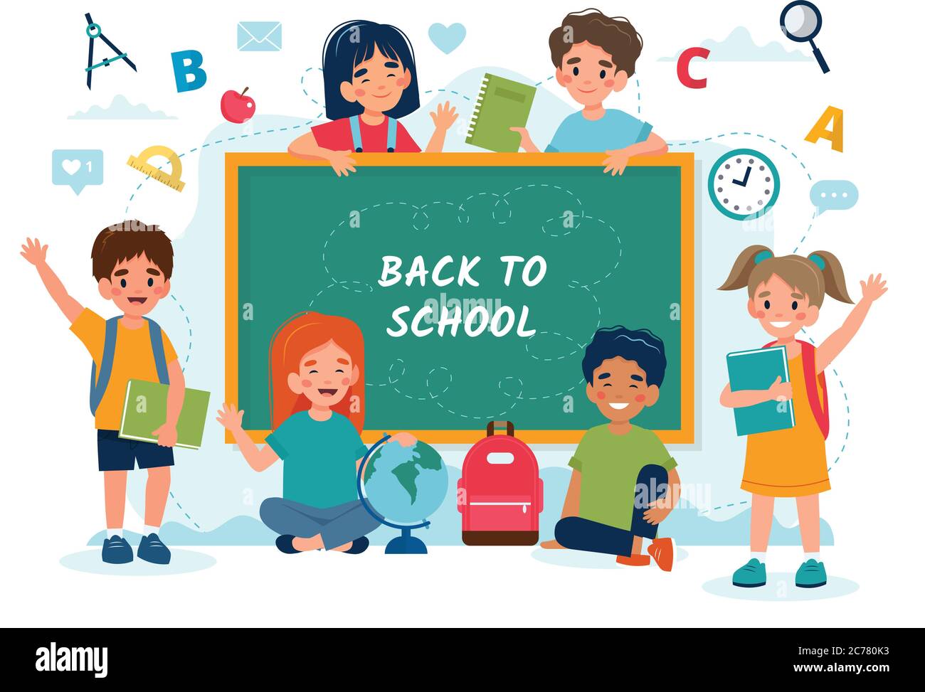 Children in class with a chalkboard, back to school concept, cute ...