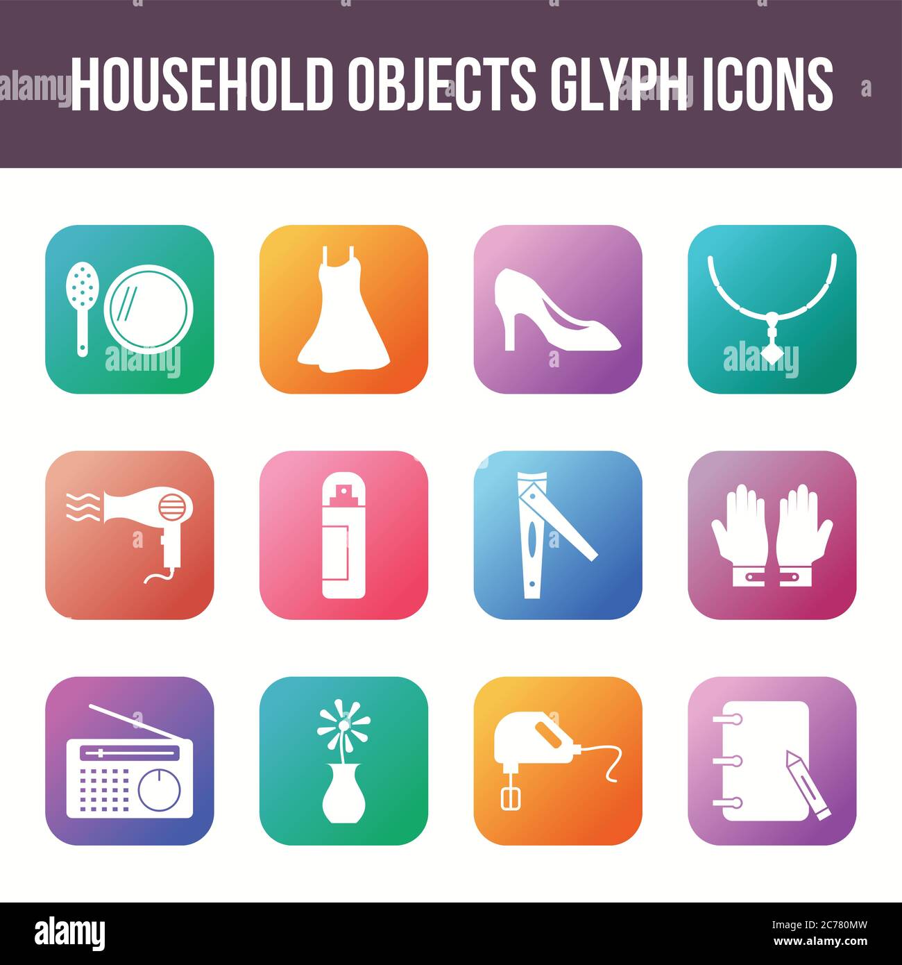 Unique household objects vector glyph icon set Stock Vector Image & Art ...