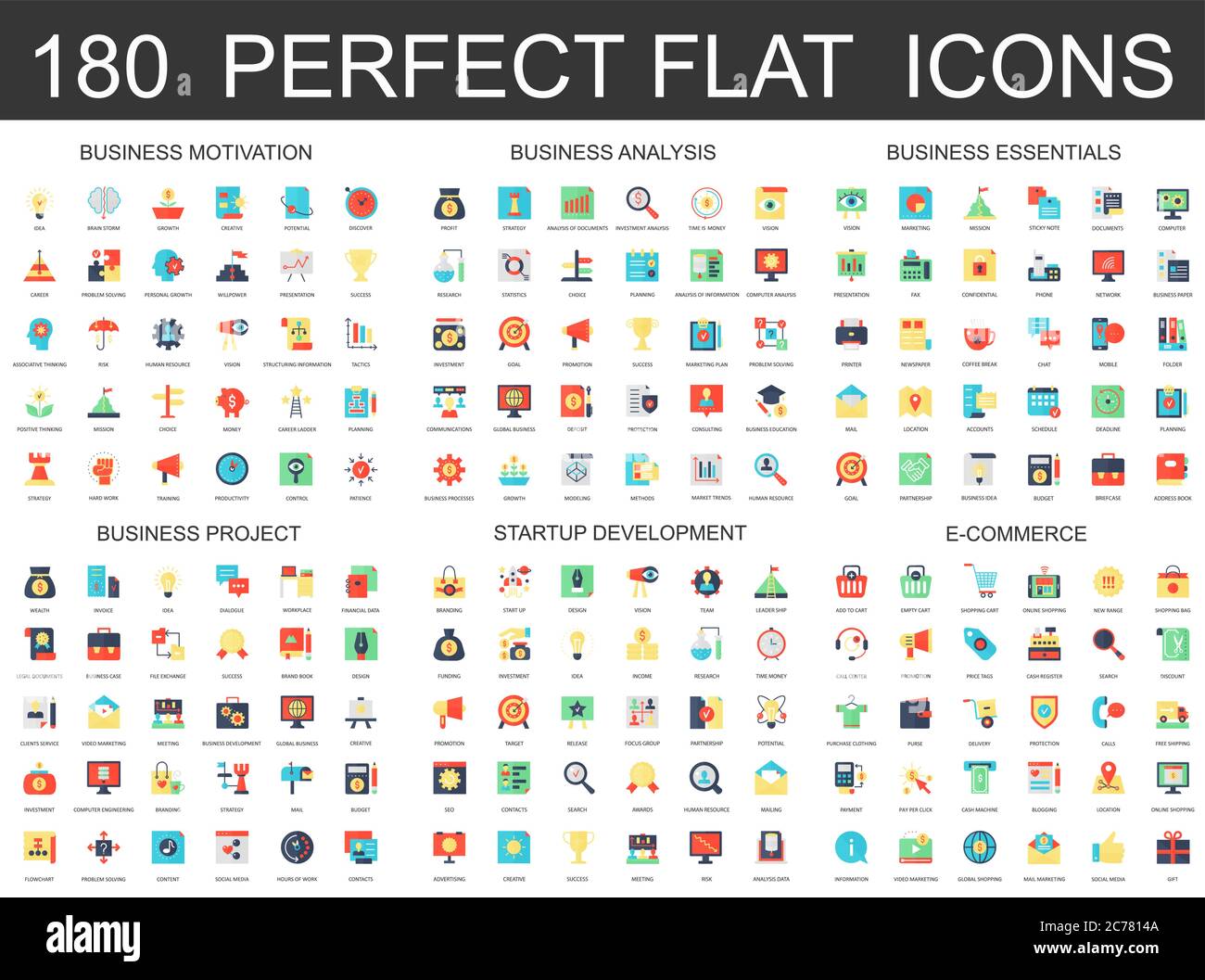 180 modern flat icons set of business analysis and motivation ...