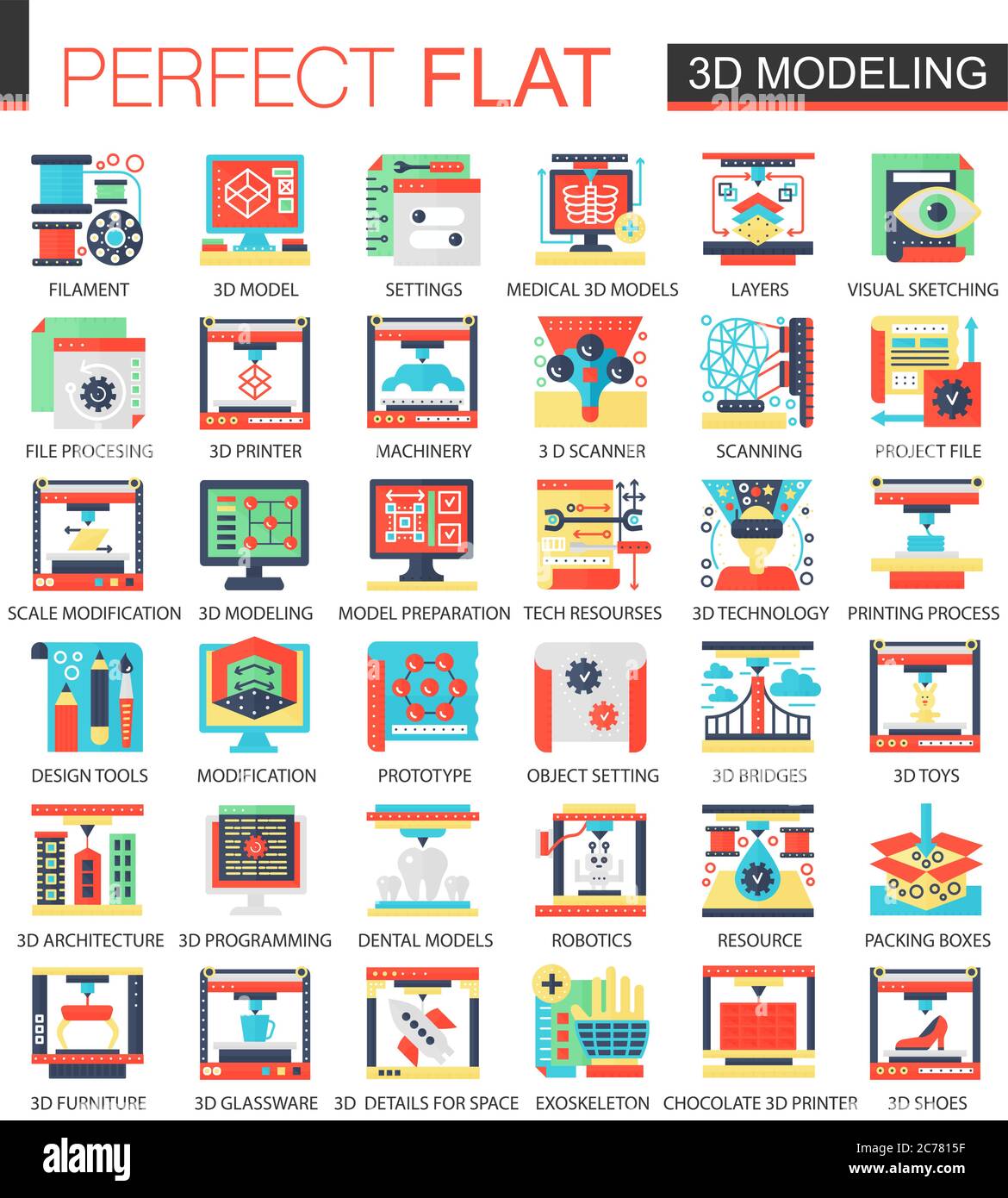 3d modelling and printing vector complex flat icon concept symbols for ...