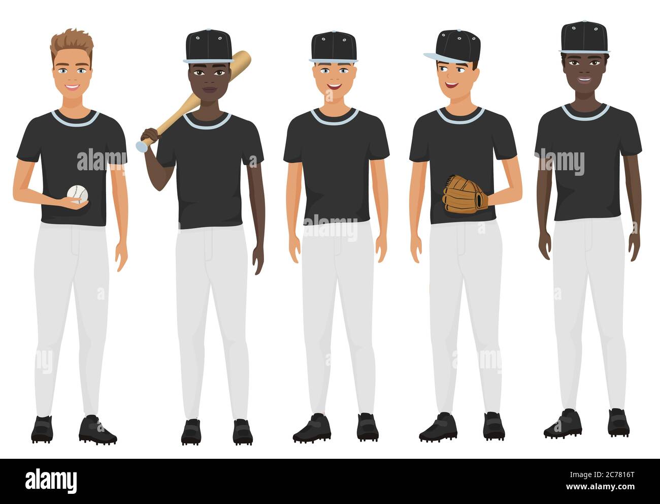Vector flat school baseball guys team in uniform set Stock Vector Image ...