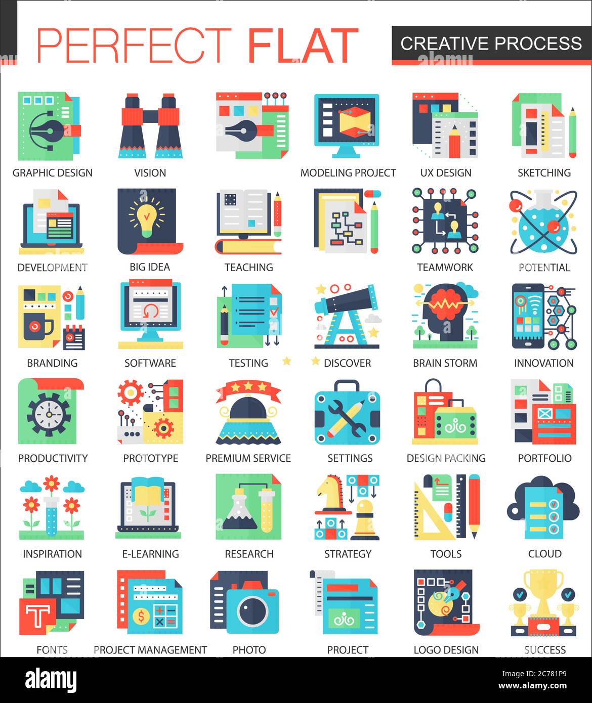 Creative process vector complex flat icon concept symbols for web ...