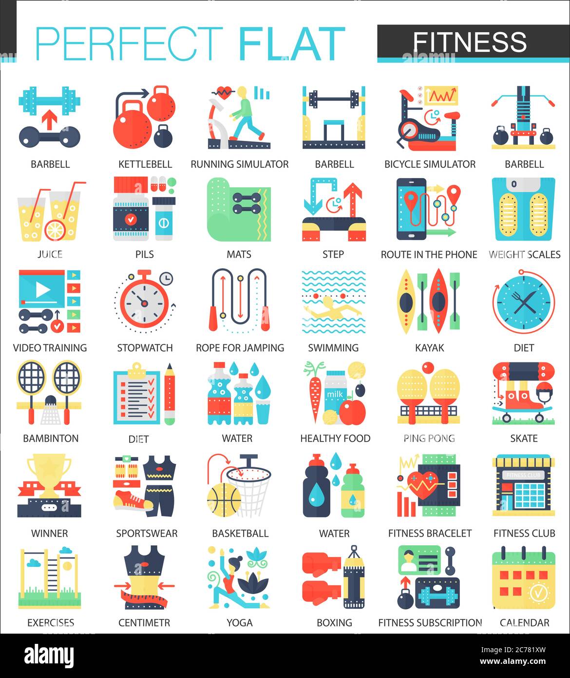Fitness and Sport vector complex flat icon concept symbols for web ...