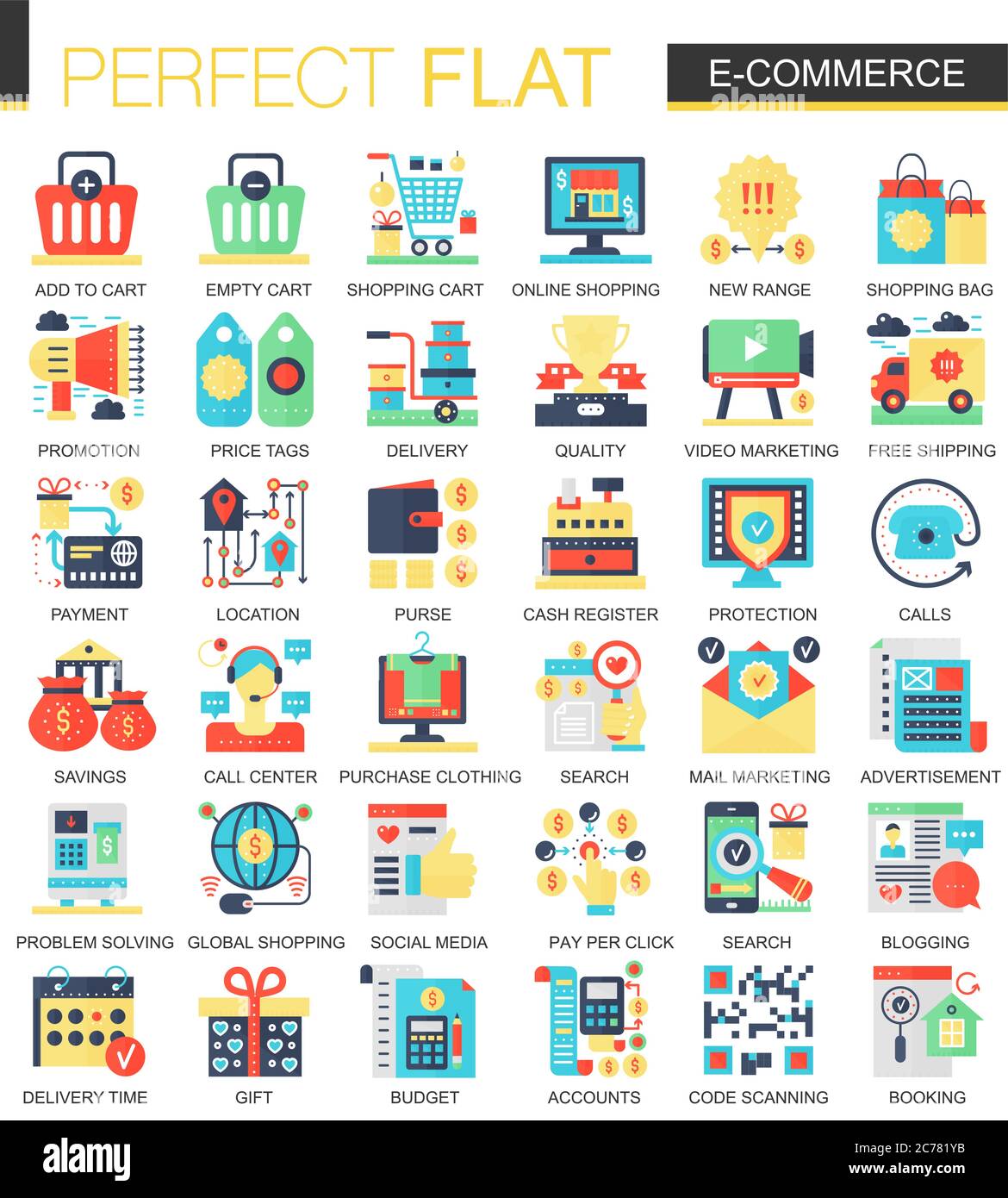 E-commerce and digital development vector complex flat icon concept ...