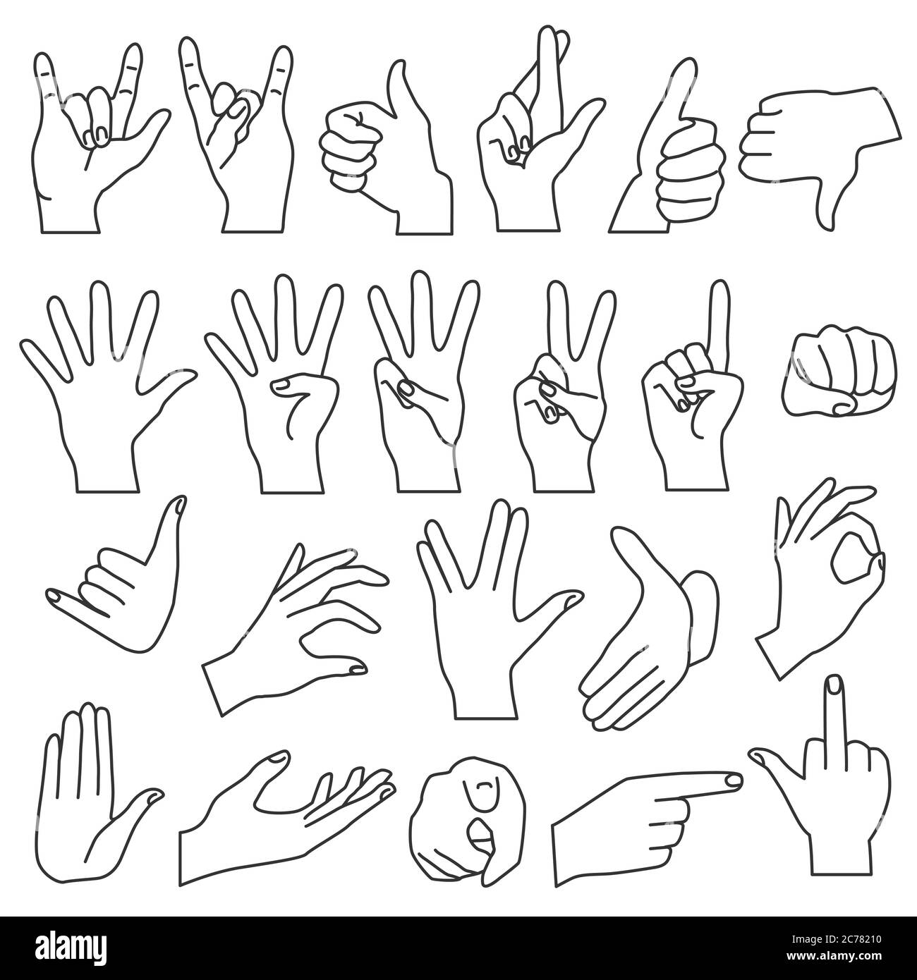Realistic shape hand gestures outline line stroke icons Stock Vector Image & Art - Alamy