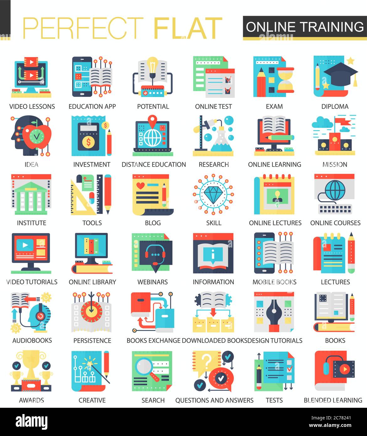 Online education vector complex flat icon concept symbols for web ...