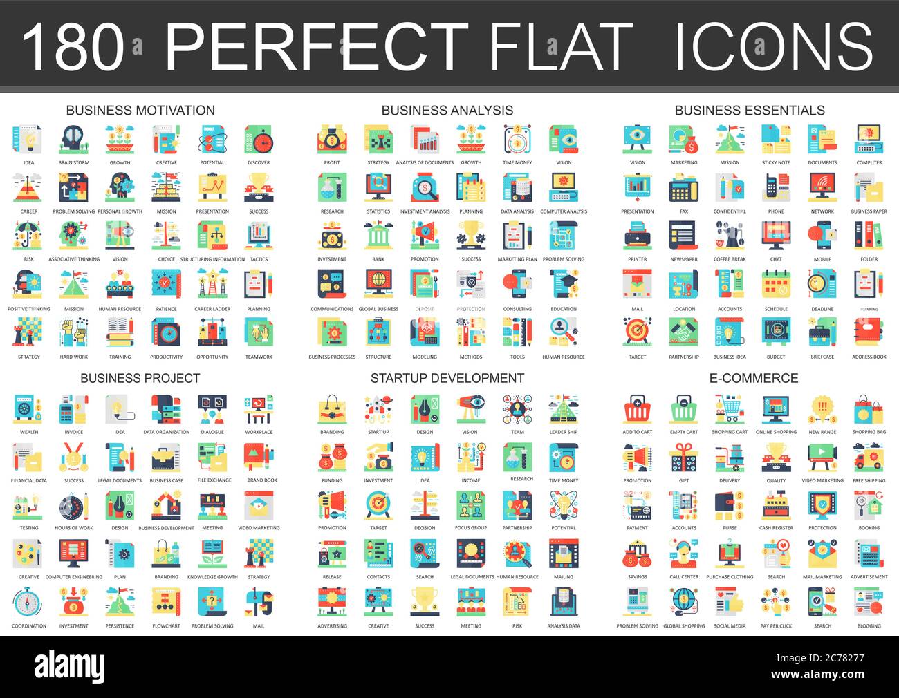 180 vector complex flat icons concept symbols of business motivation ...