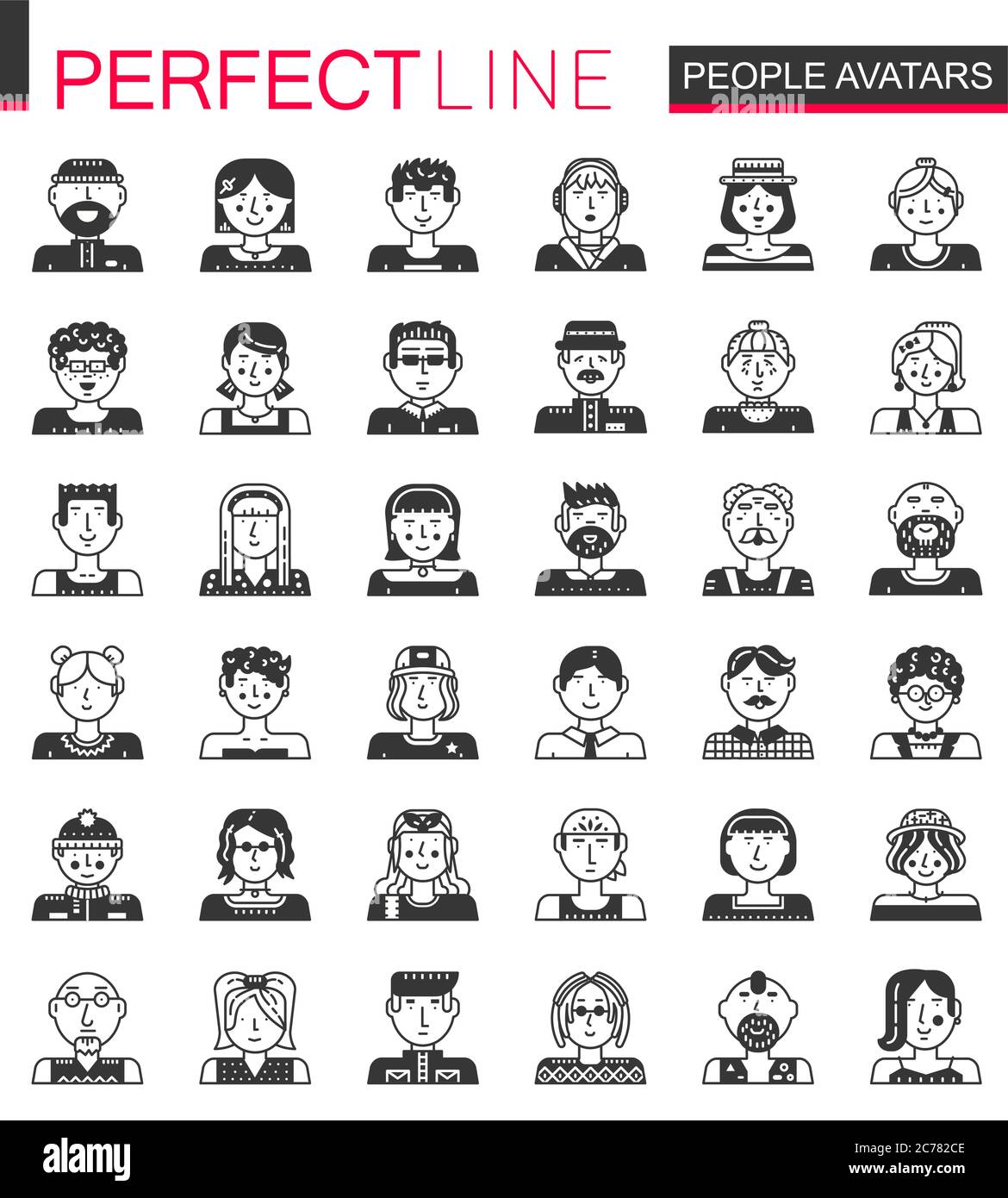 Vector People avatars classic black concept icons. Men and woman heads ...