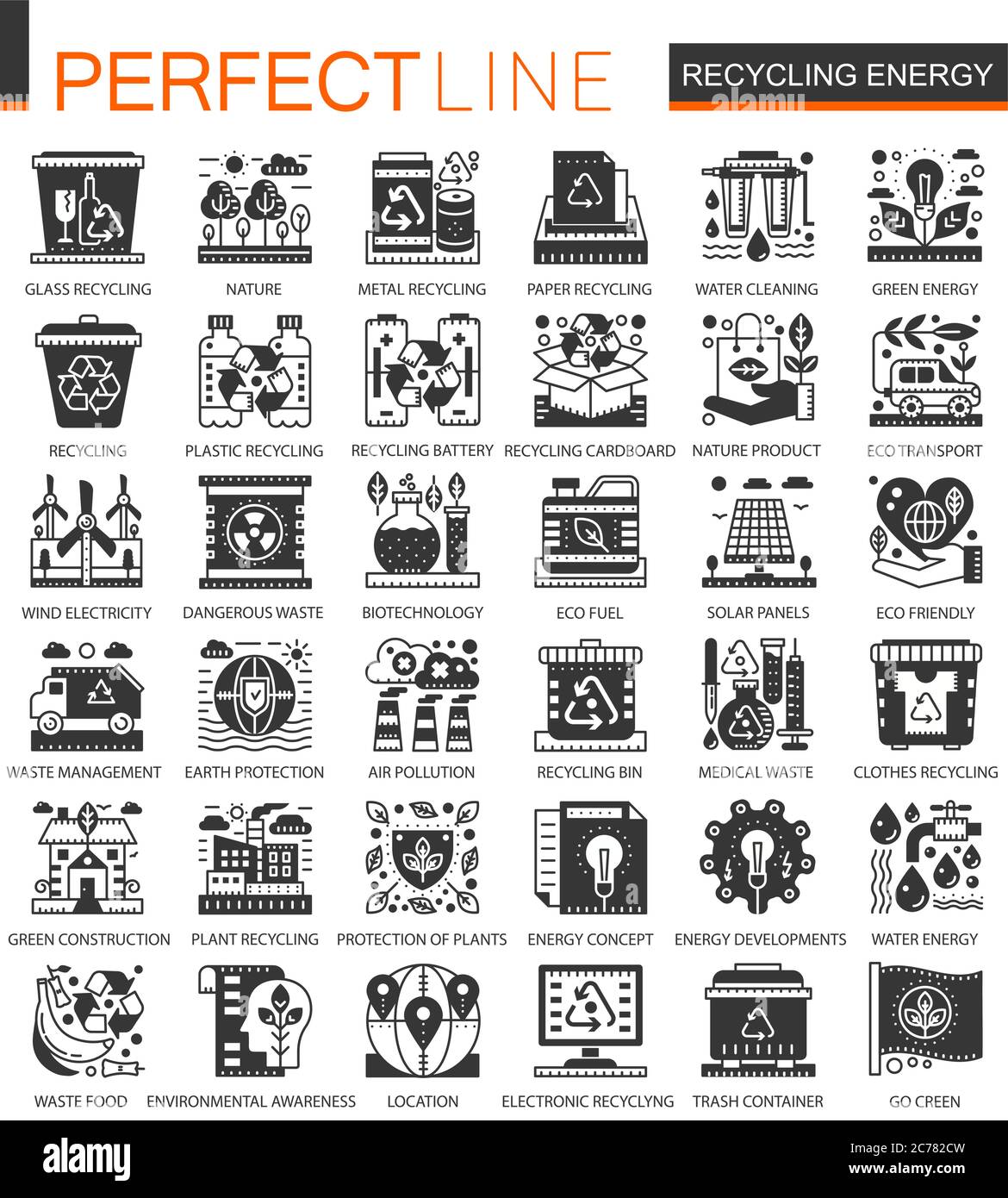 Recycling green energy black mini concept icons and infographic symbols ...