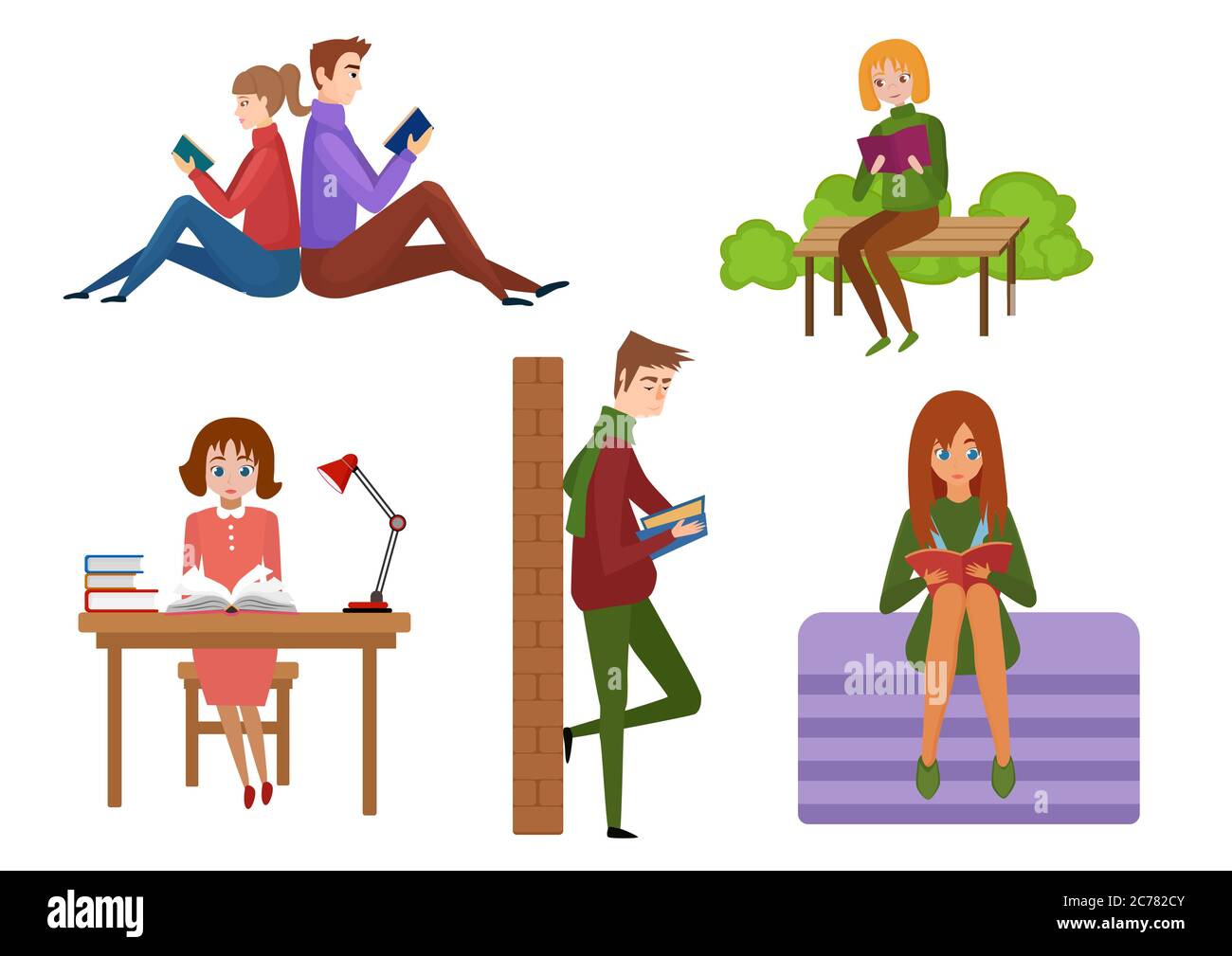 People Reading Books Vector