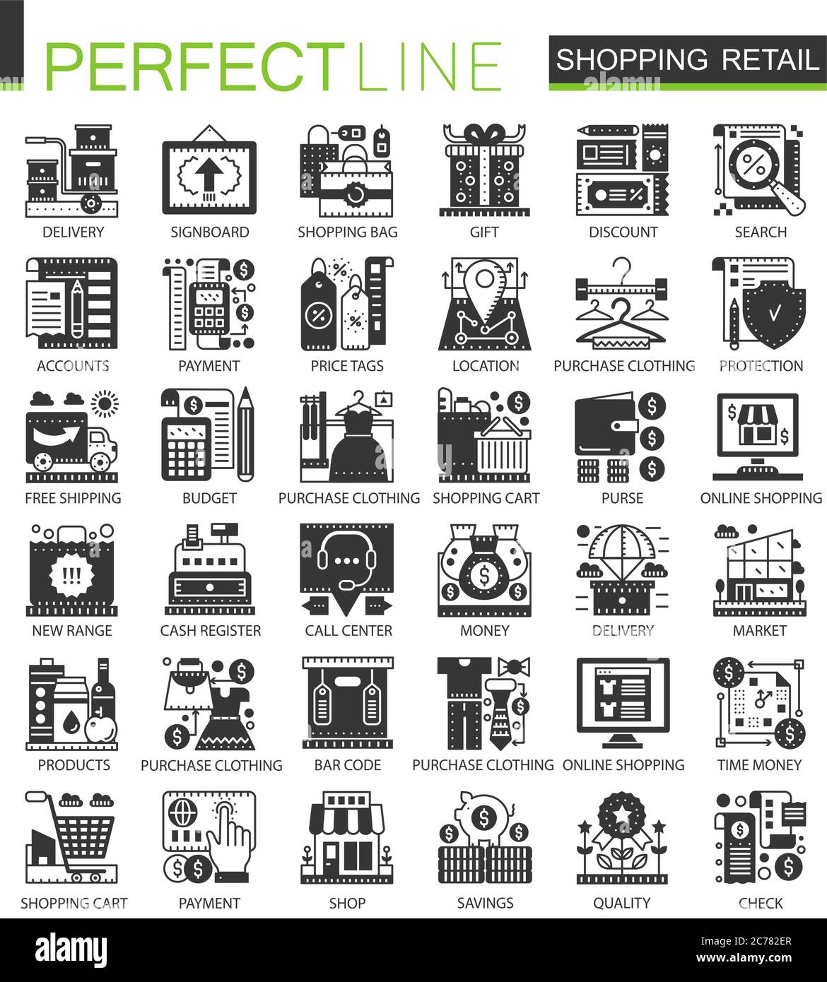 Shopping, retail and commerce black mini concept icons and infographic ...