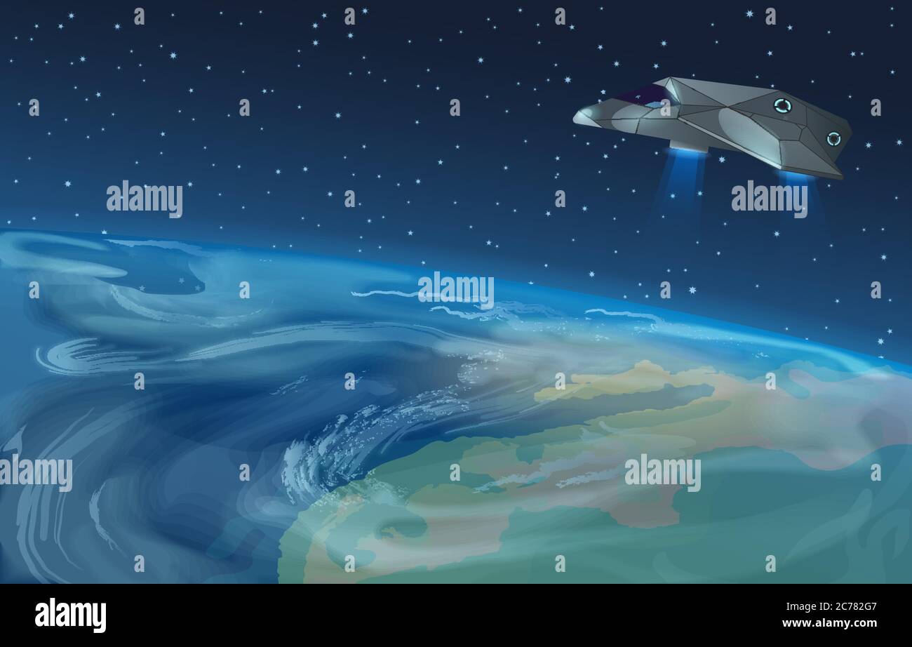 Spaceship flying in space over Stock Vector Images - Alamy