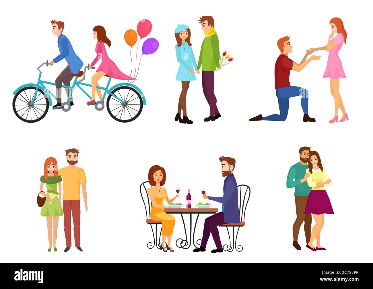 Vector Romantic dating couples flat isolated characters set with young ...