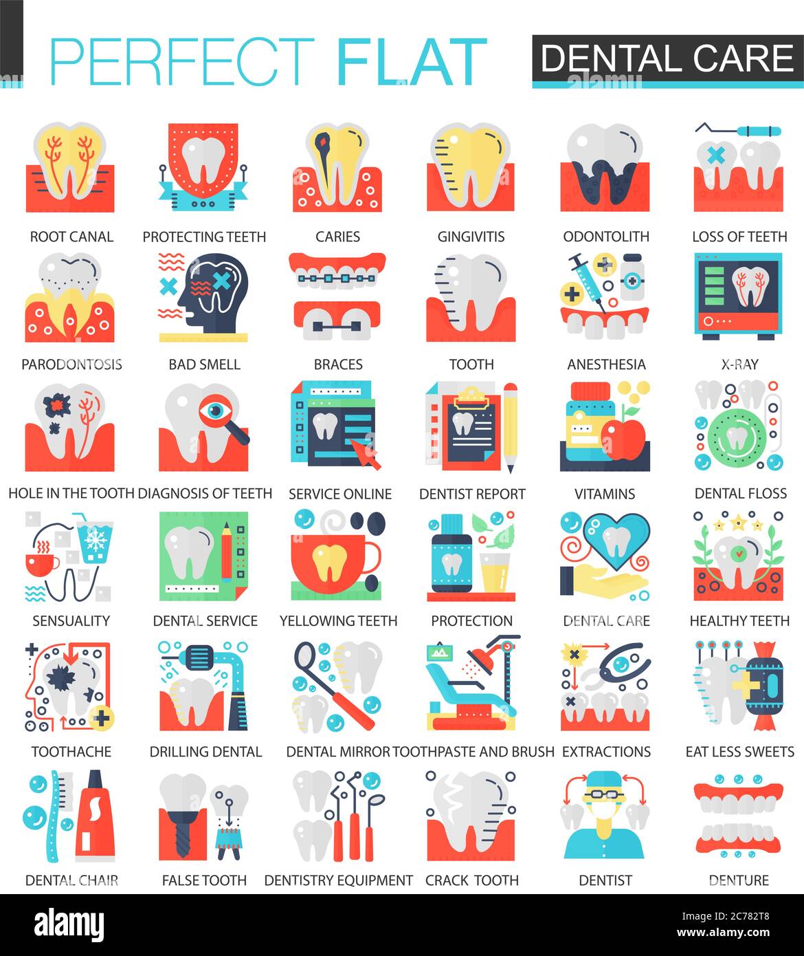 Dental care vector complex flat icon concept symbols for web ...