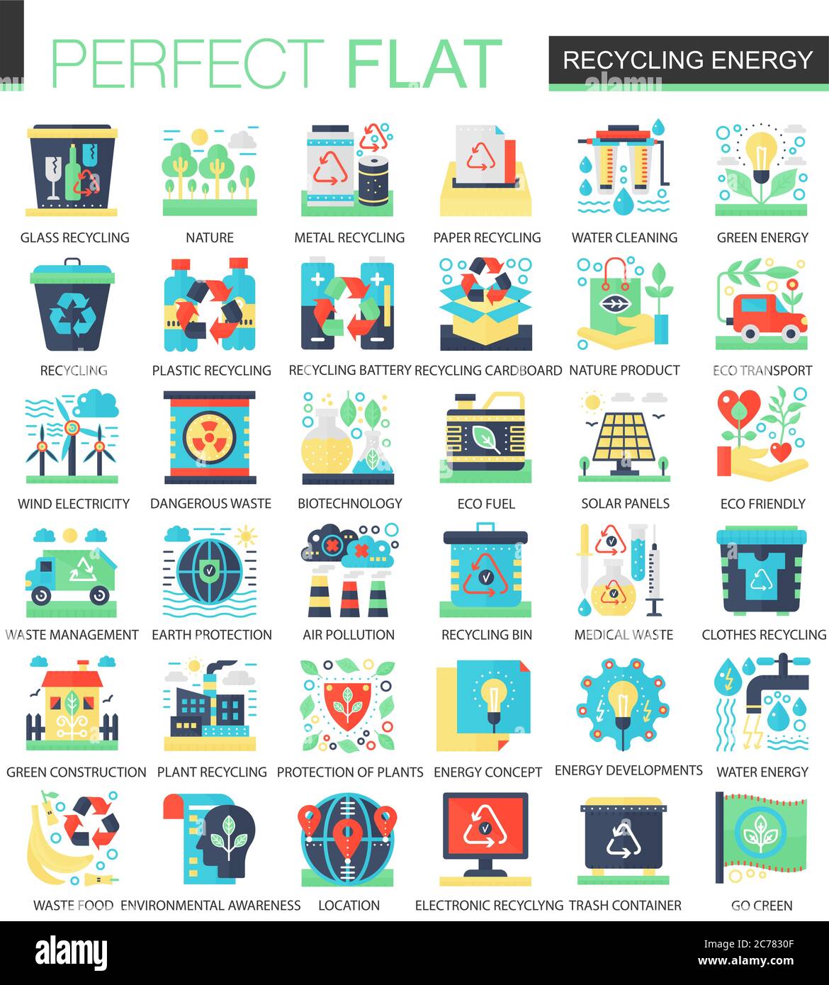 Recycling green energy vector complex flat icon concept symbols for web ...