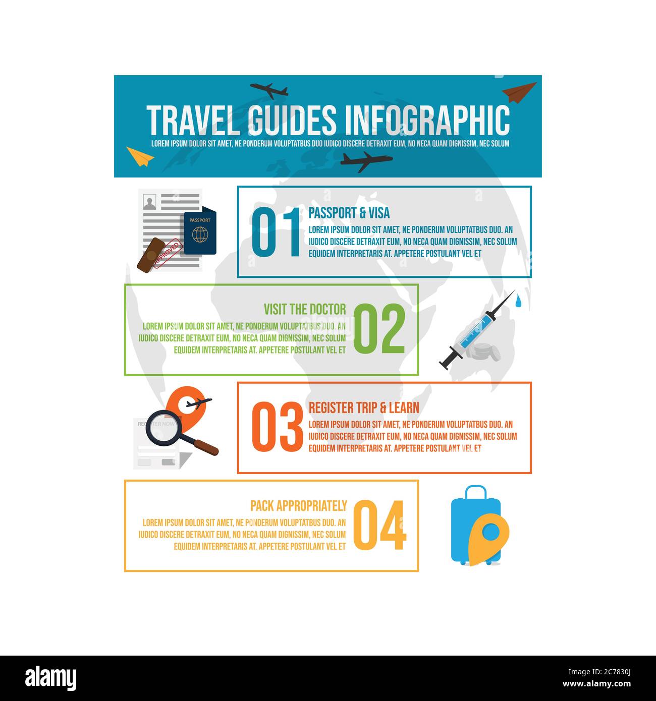 Travel guides infographics with steps and icon element vector template ...