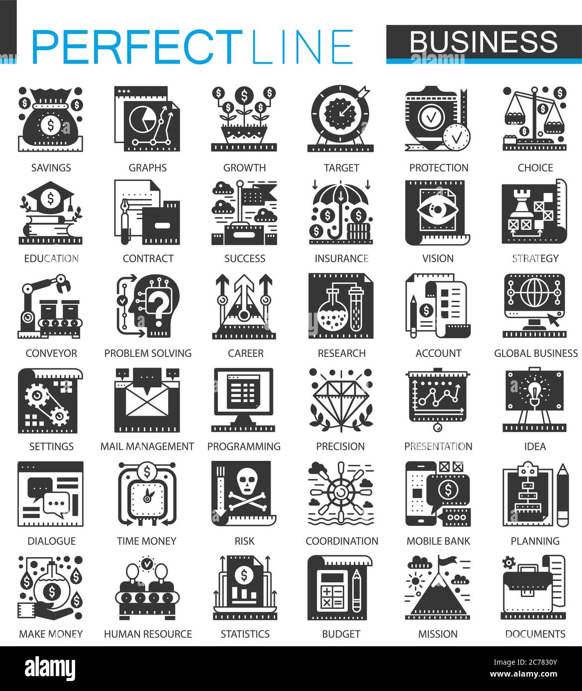 Vector global business classic black mini concept icons and infographic ...