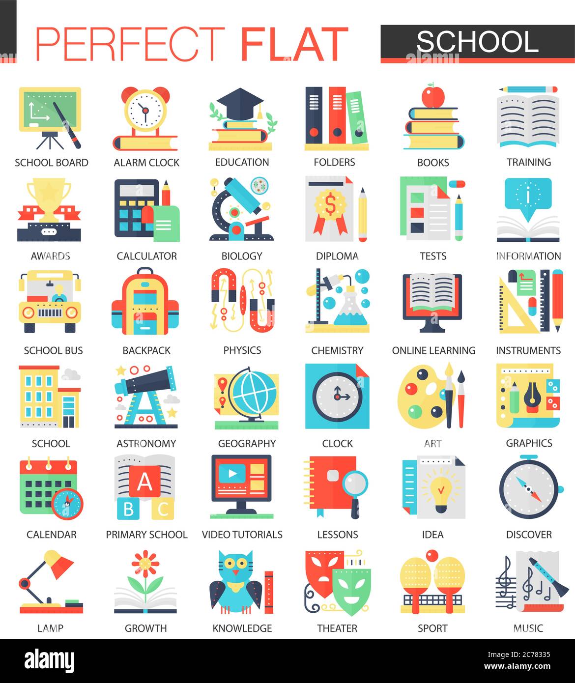 School edication vector complex flat icon concept symbols for web ...