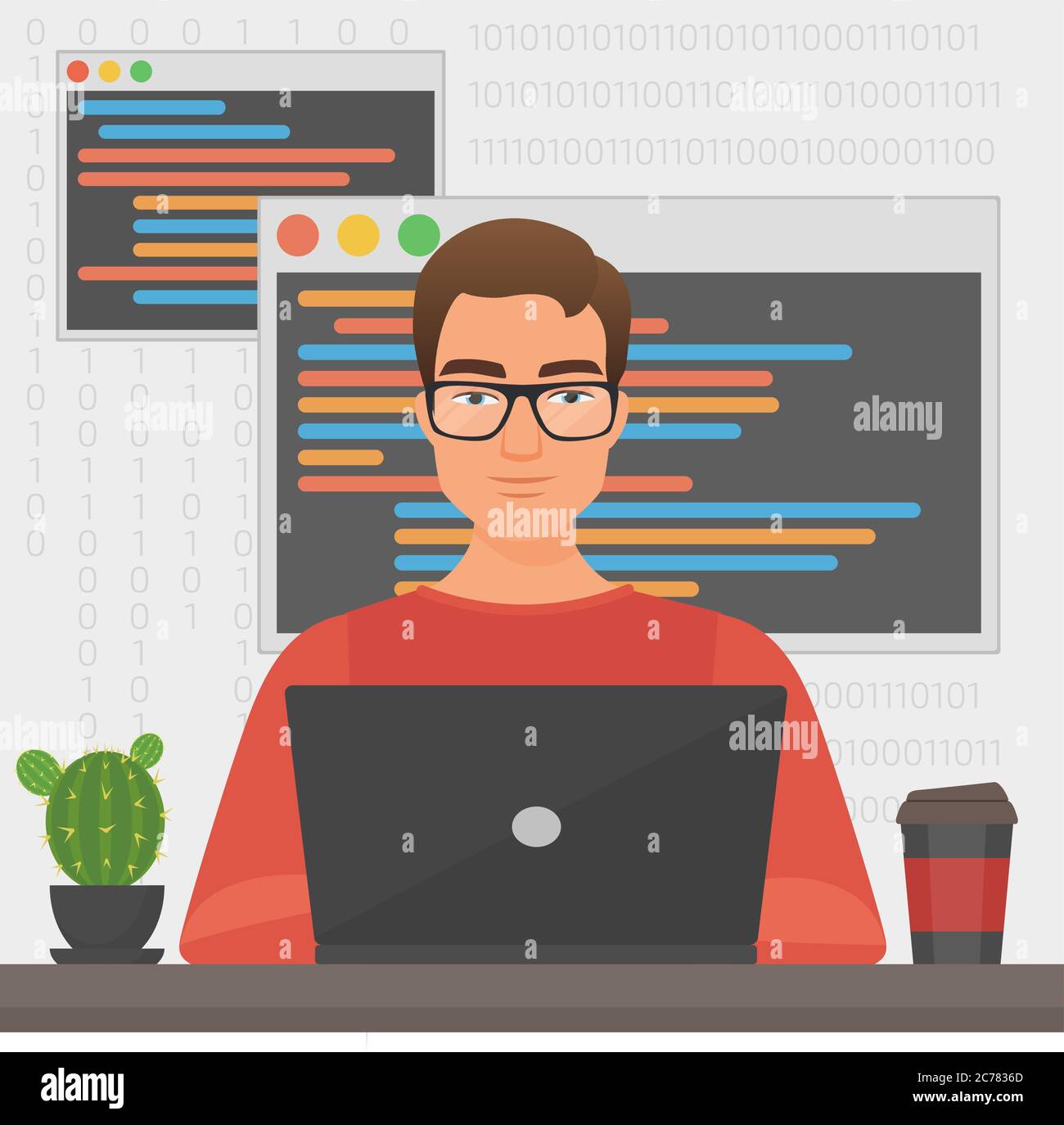 Man Programmer Is Working With Laptop Code Programmer Coding Stock Vector Image And Art Alamy